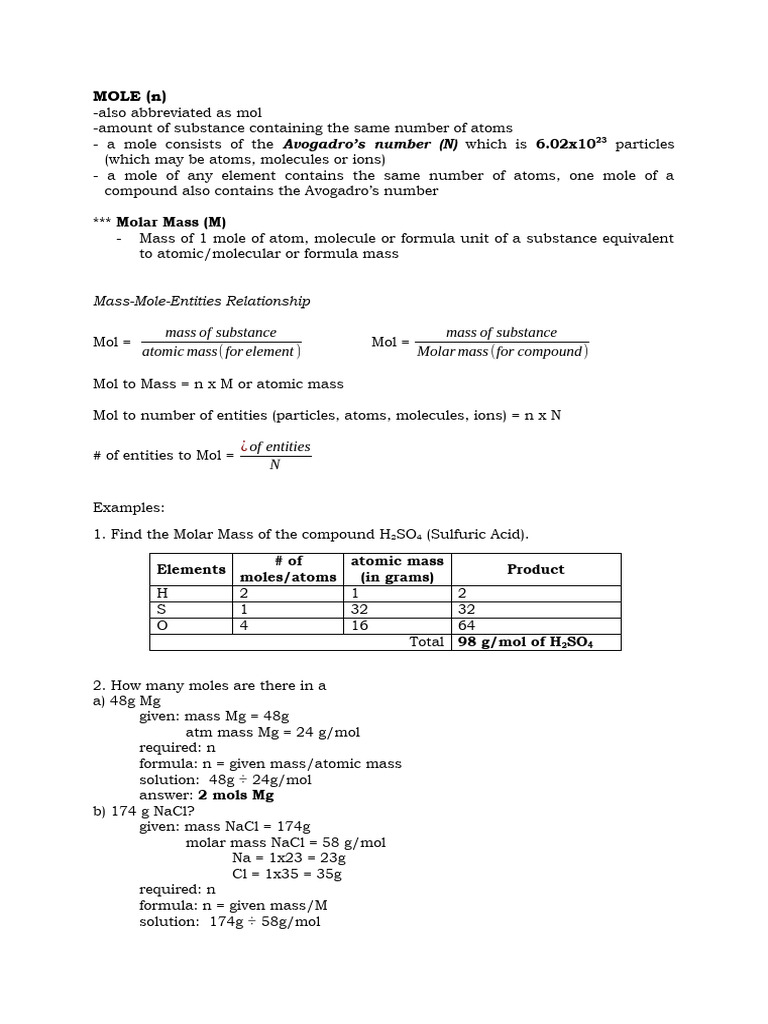 MOLE Concept | PDF | Mole (Unit) | Chemical Substances