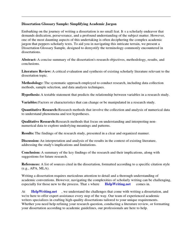 Dissertation Glossary Sample | PDF | Methodology | Thesis