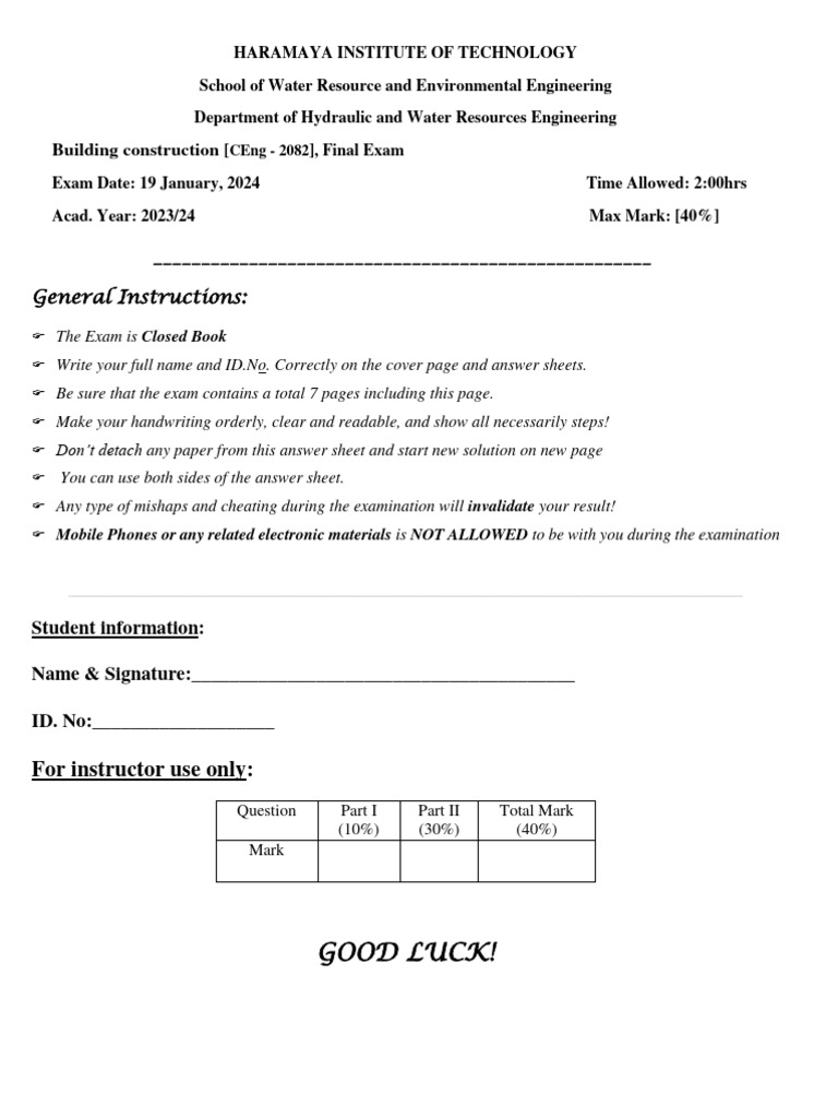 Building Constrution Final Exam | PDF