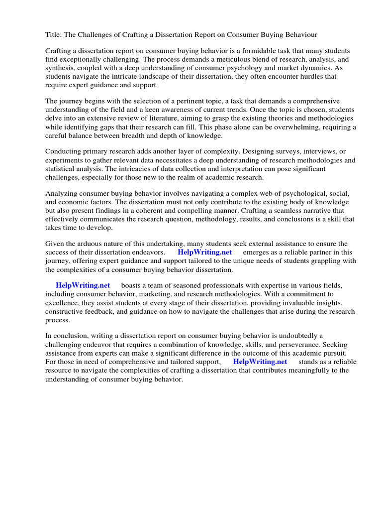 Dissertation Report On Consumer Buying Behaviour | PDF | Consumer Behaviour | Behavior