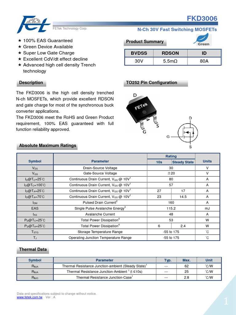 FKD3006 30V Fast Switching MOSFET Specs | PDF | Mosfet | Field Effect ...
