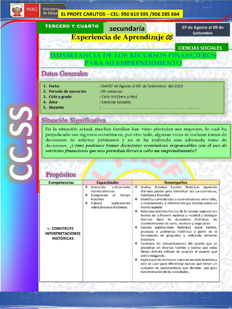 Experiencia de Aprendizaje 05 - 3ero y 4to - Ciencias Sociales - 2023 - 00001 | PDF