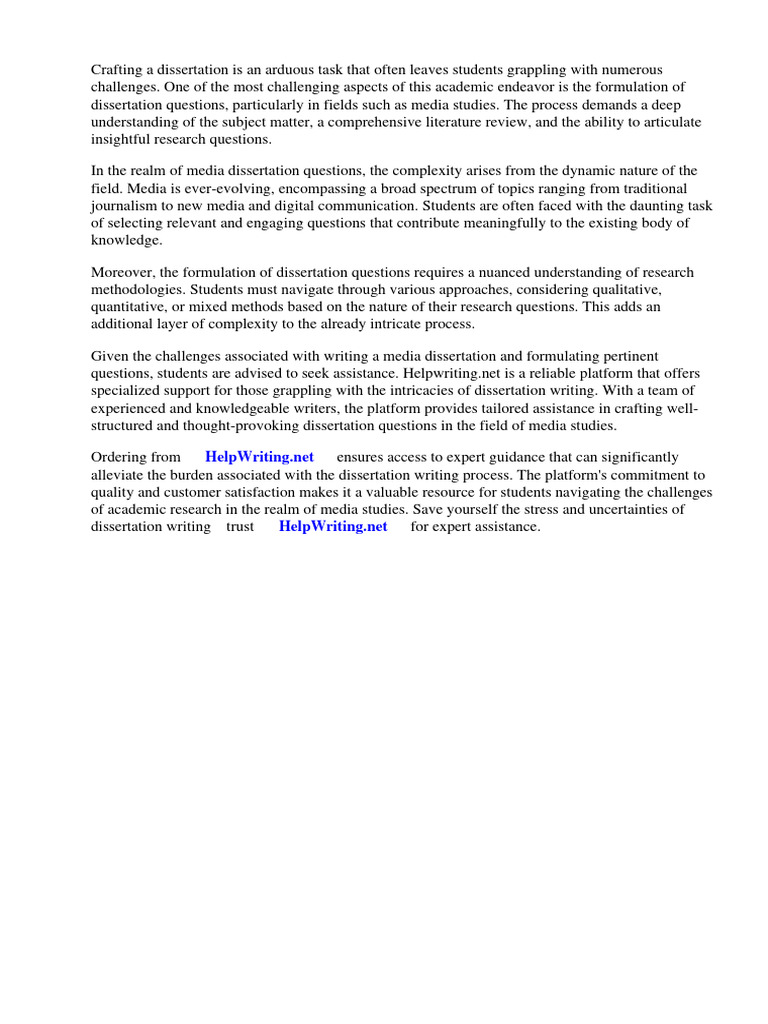 Examples of Media Dissertation Questions | PDF | Quantitative Research ...