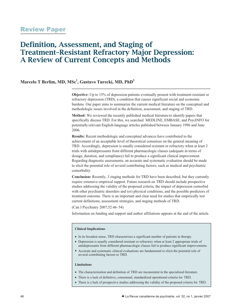 Definition, Assessment, and Staging of Treatment-Resistant Refractory ...