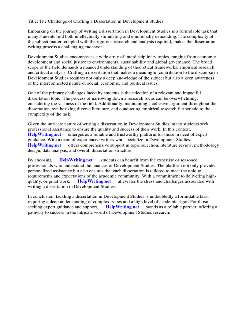 Dissertation Topics Development Studies | PDF | Essays | Strategic ...