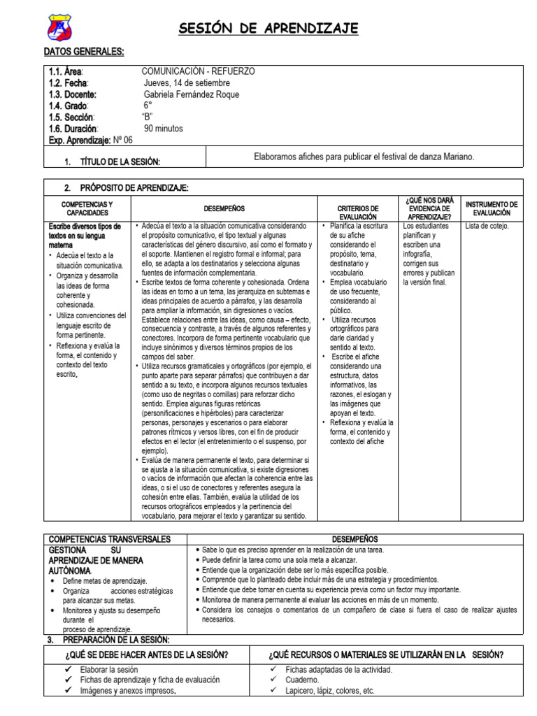 Sesion de Comunicacion Refuerzo-14-09 | PDF | Aprendizaje | Evaluación