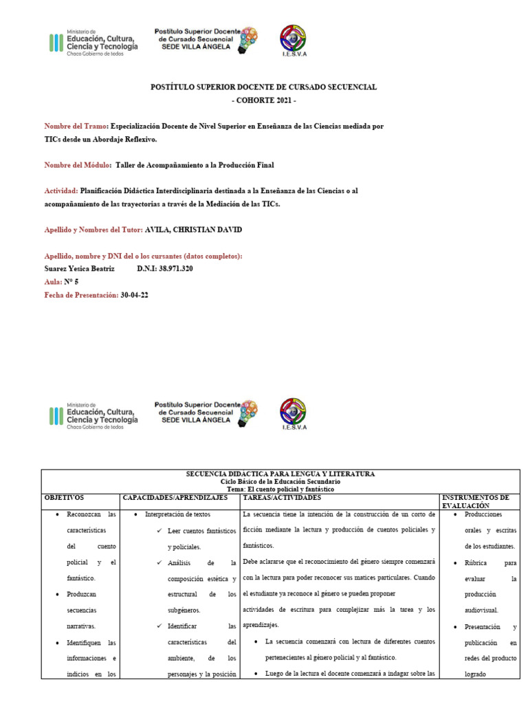 Trabajo Integrador Final. Suarez Yesica | PDF | Narración | Cuentos