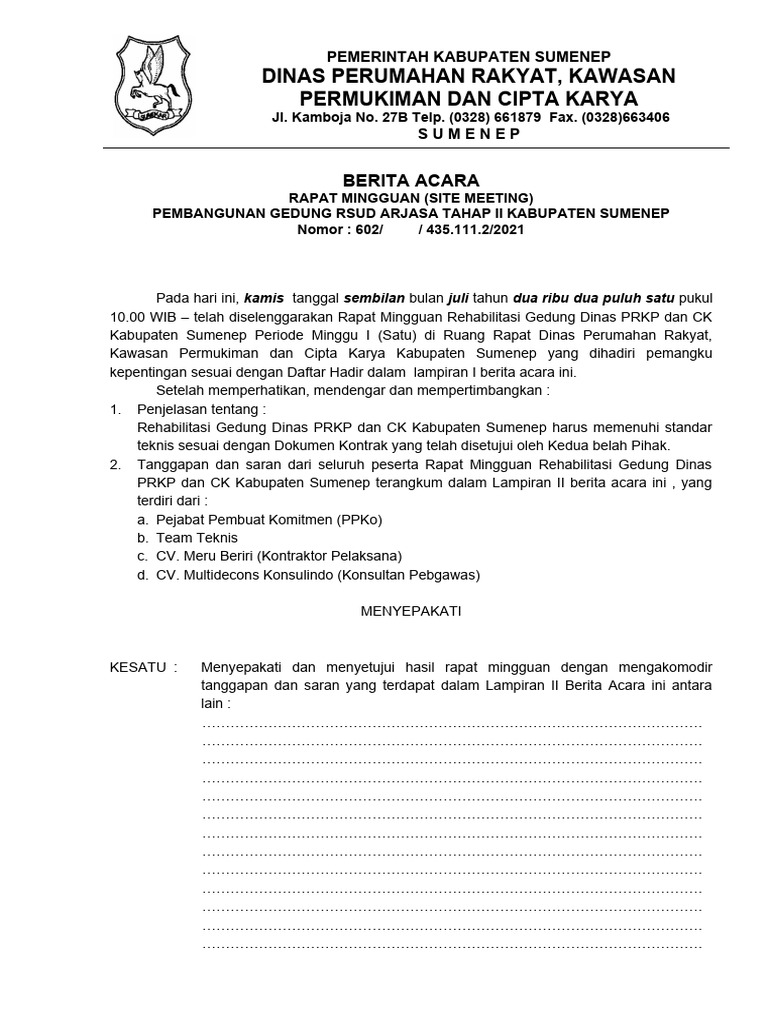 Berita Acara Site Meeting - 2022 | PDF