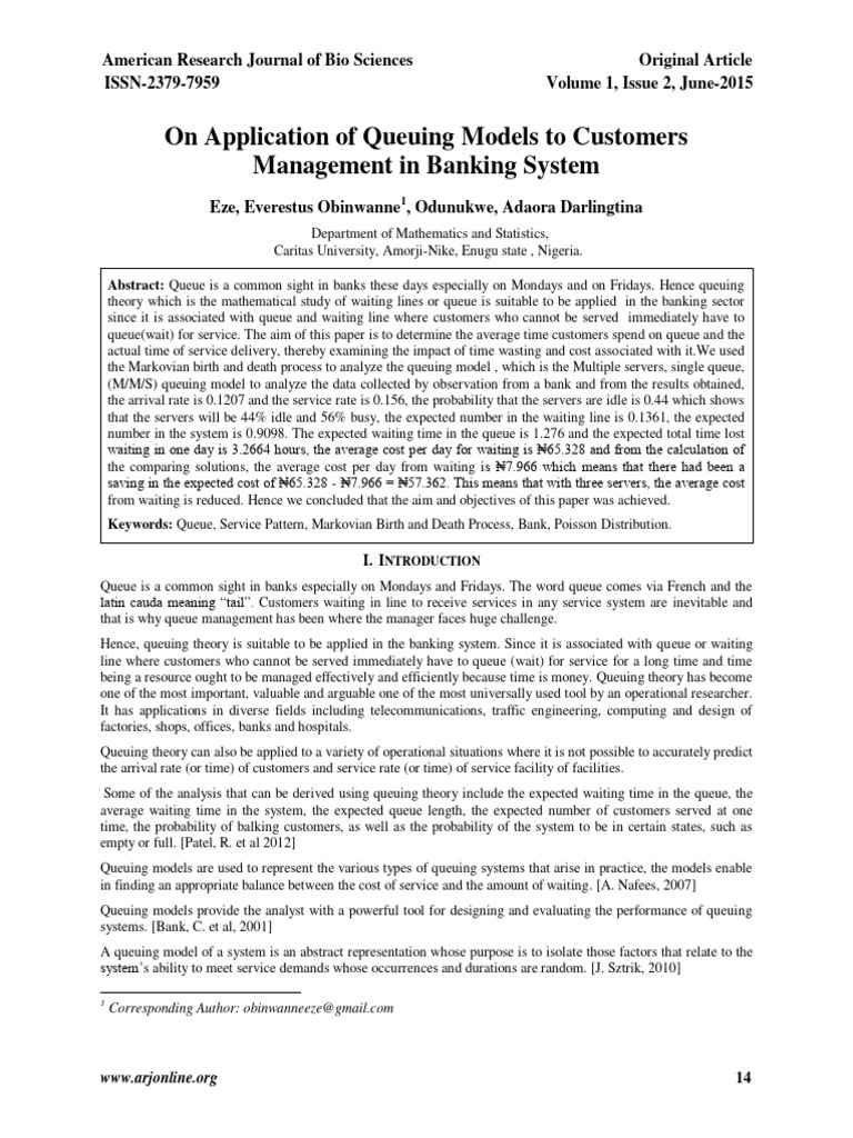 On Application of Queuing Models To Customers Management in Banking System | PDF | Applied ...
