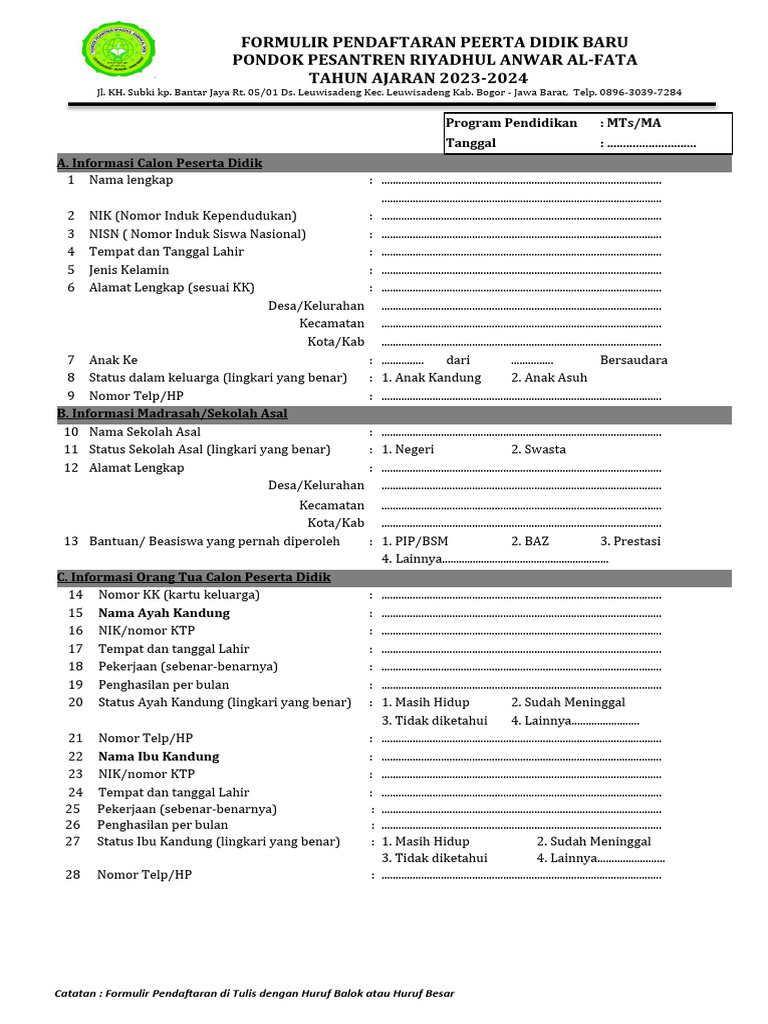 Formulir PPDB 2023-2024 | PDF