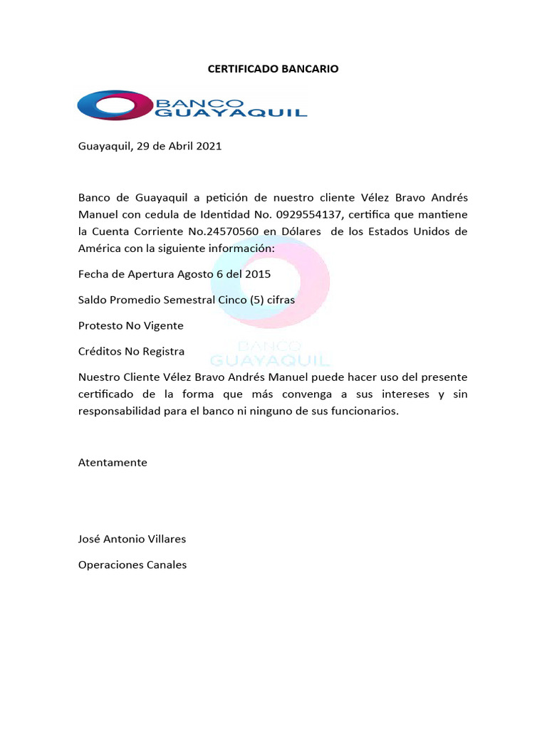 Certificado Bancario | PDF | Finanzas y dinero