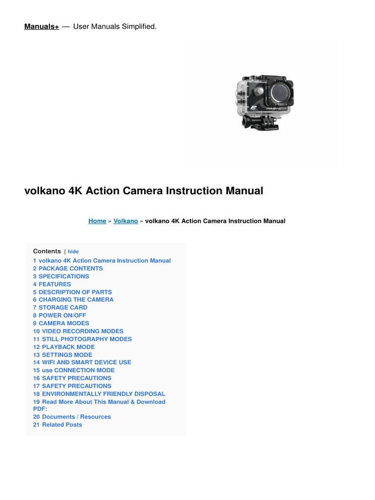 Volkano 4K Action Camera Instruction Manual | PDF | Camera | Smartphone
