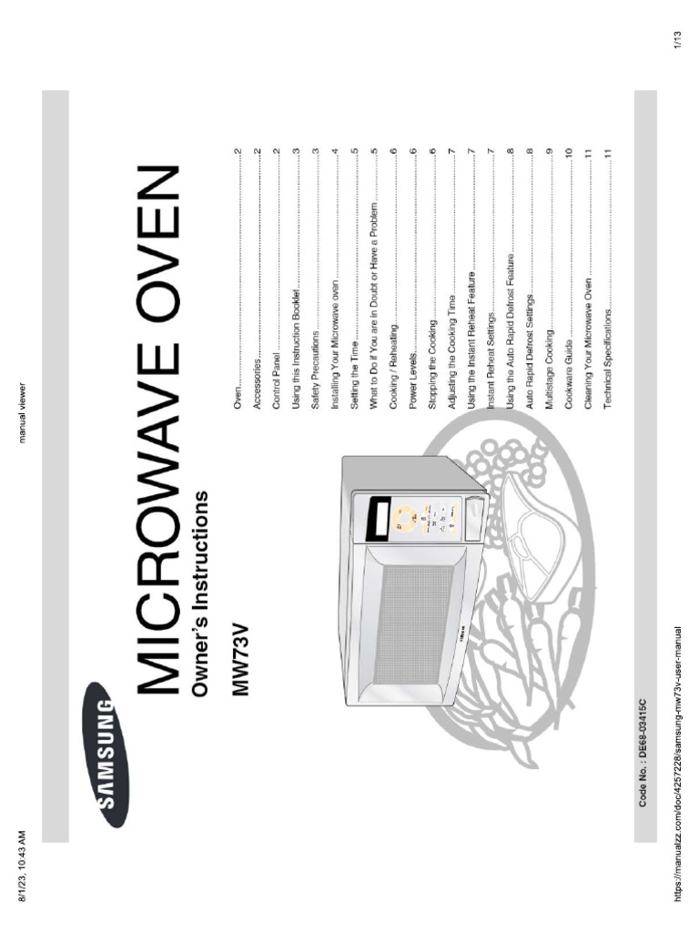 Samsung MW73V Microwave | PDF