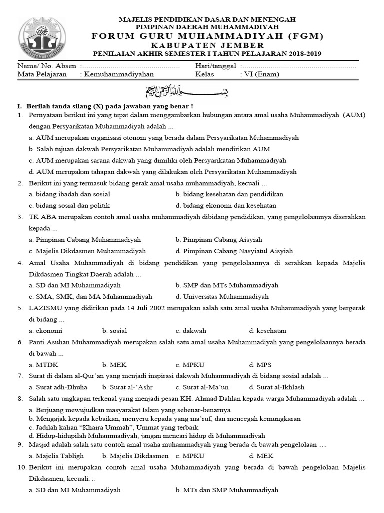 Soal KMD KLS 6 - SMT 1 (Tp. 2018 2019) | PDF | Politik
