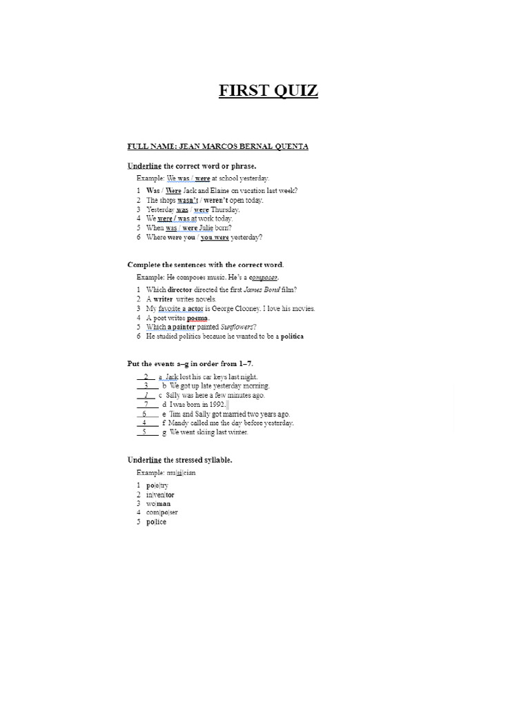 First Quiz - 4TH Cycle | PDF