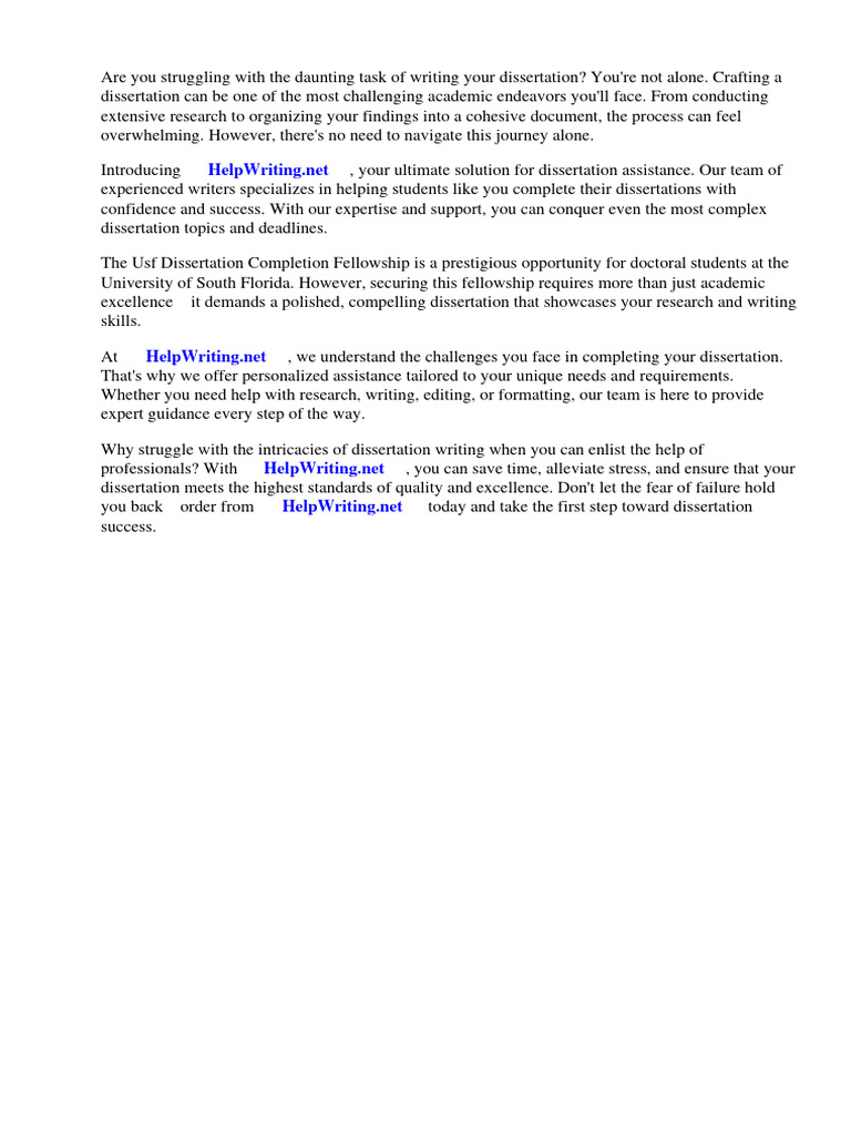 Usf Dissertation Completion Fellowship | PDF | Thesis | Doctor Of Philosophy