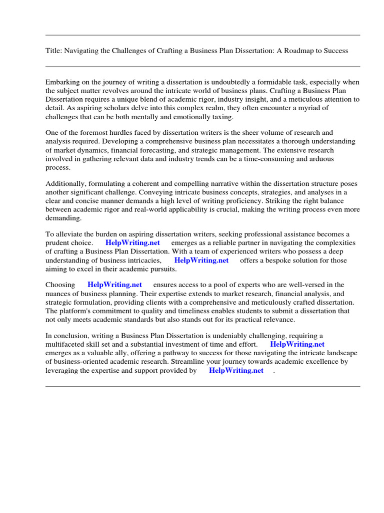 Business Plan Dissertation Example | PDF | Methodology | Strategic Planning