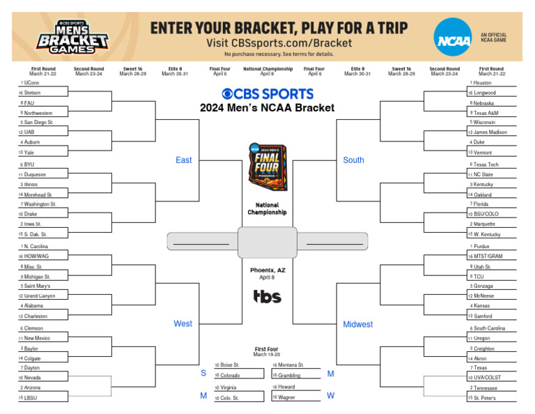 CBS Sports 2024 Bracket | PDF | Ncaa Division I Basketball | Ncaa ...