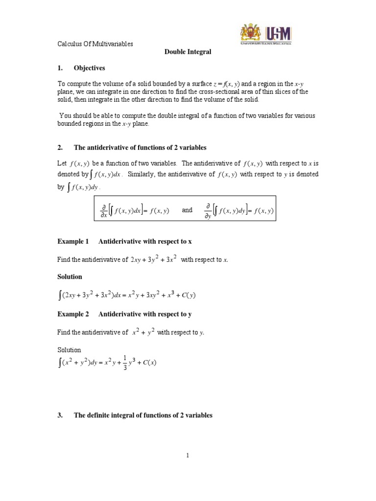 Double Integrals and Applications | PDF | Multivariable Calculus | Integral