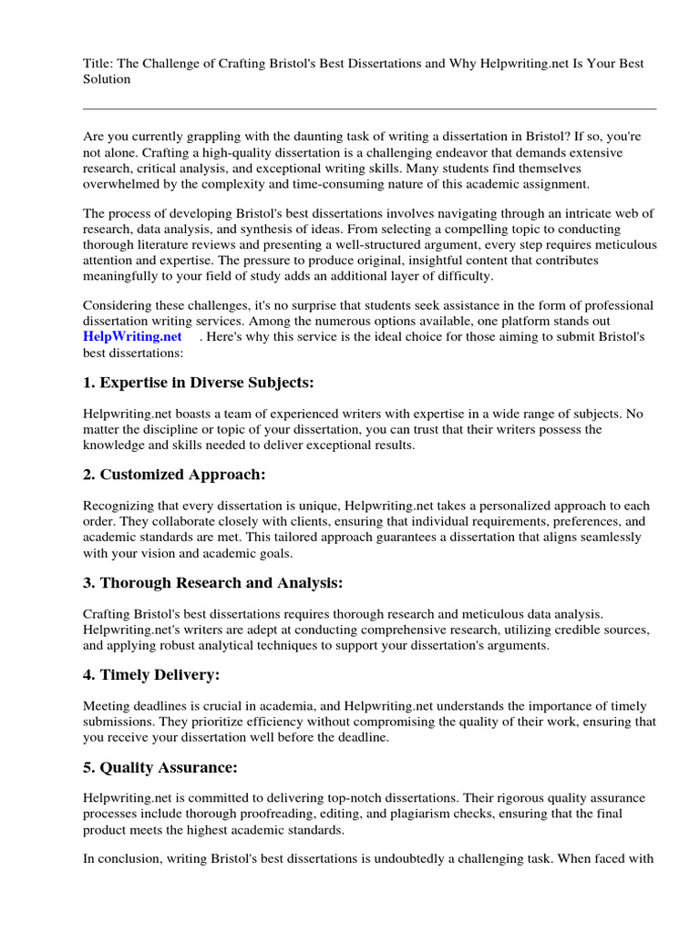 Bristol Best Dissertations | PDF | Thesis | Expert