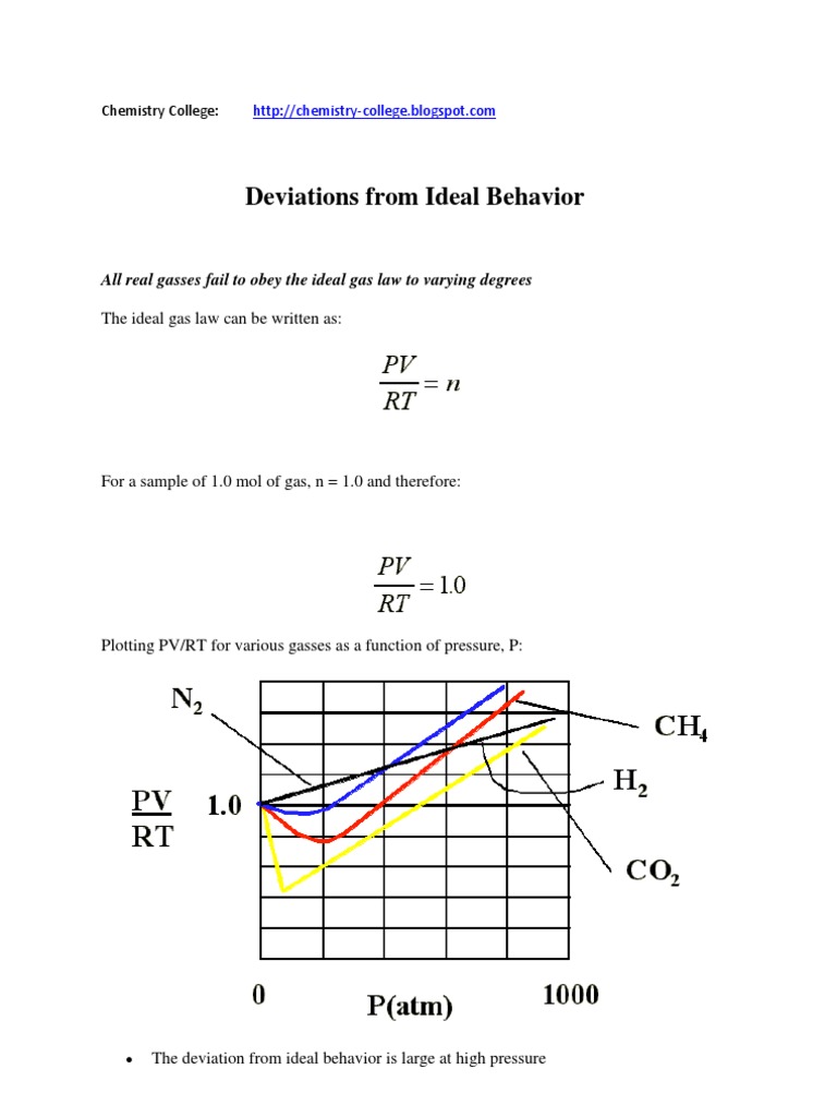Deviations from Ideal Gas Behavior | PDF | Gases | Molecules
