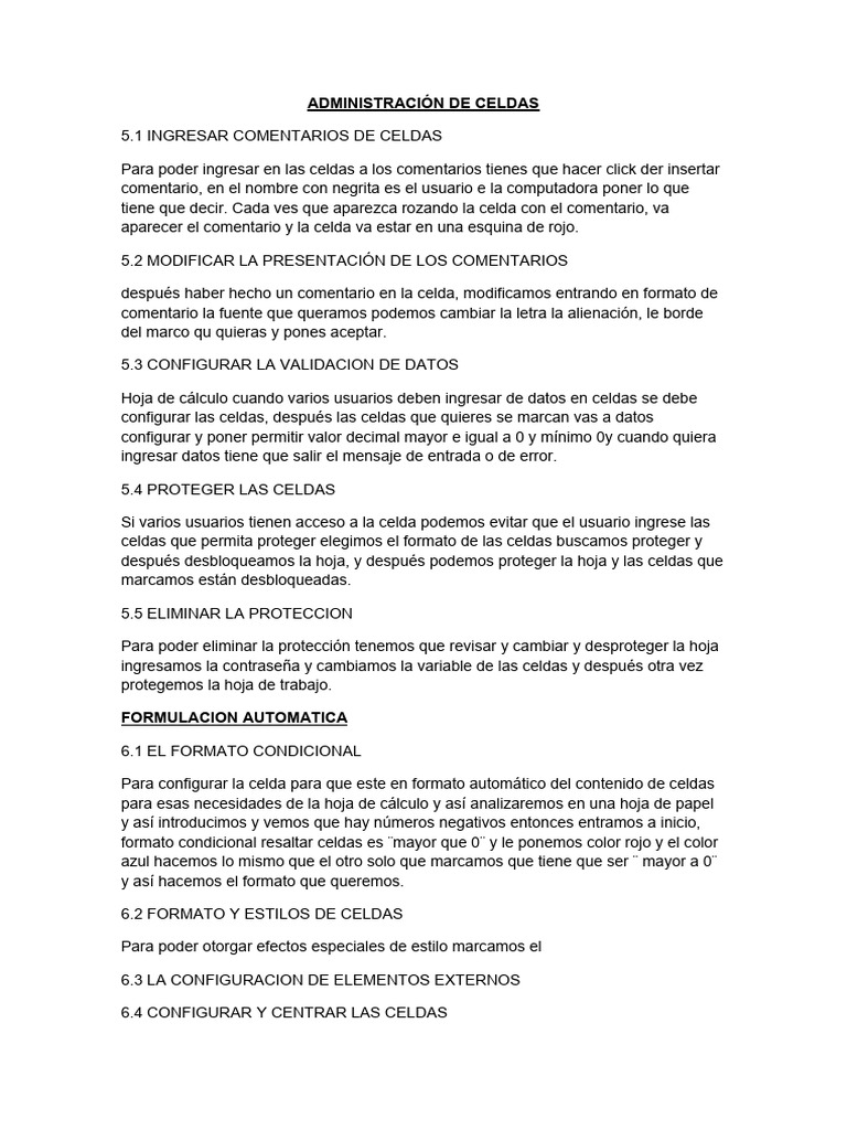Administración de Celdas | PDF | Hoja de cálculo | Ciencias de la Computación
