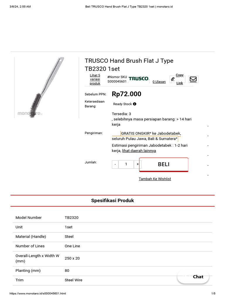 Beli TRUSCO Hand Brush TB2320 Online | PDF