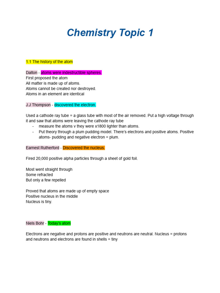 Edexcel Chemistry Topic 1 | PDF | Ion | Atoms