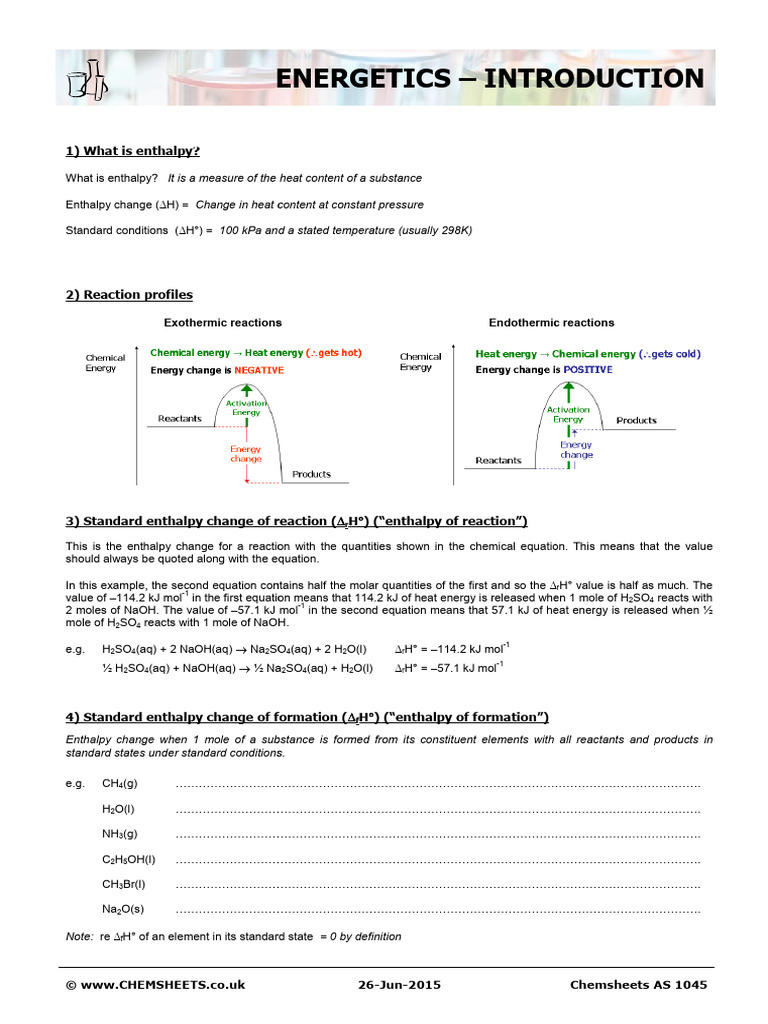 Chemsheets as 1045 Energetics Introduction | PDF