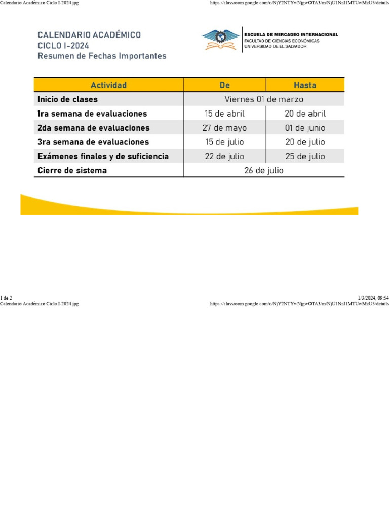 Calendario Académico 2024 Ciclo I | PDF | Informática