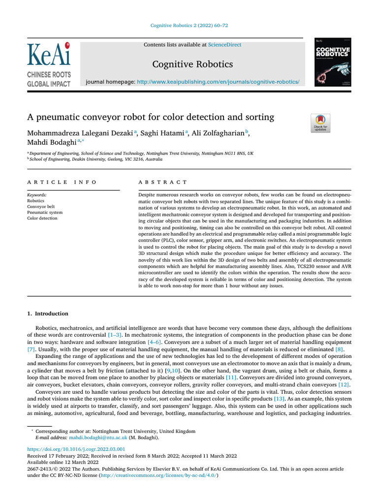 A Pneumatic Conveyor Robot for Color Detection and Sorting | PDF ...