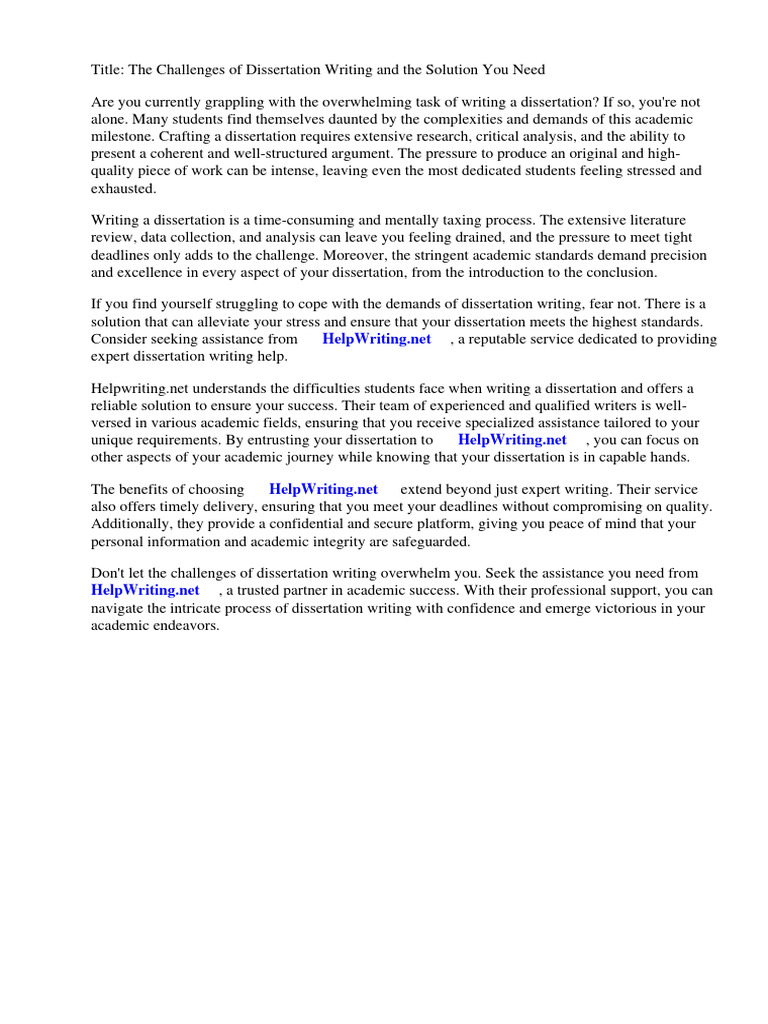 Dissertation Assistance Writing | PDF