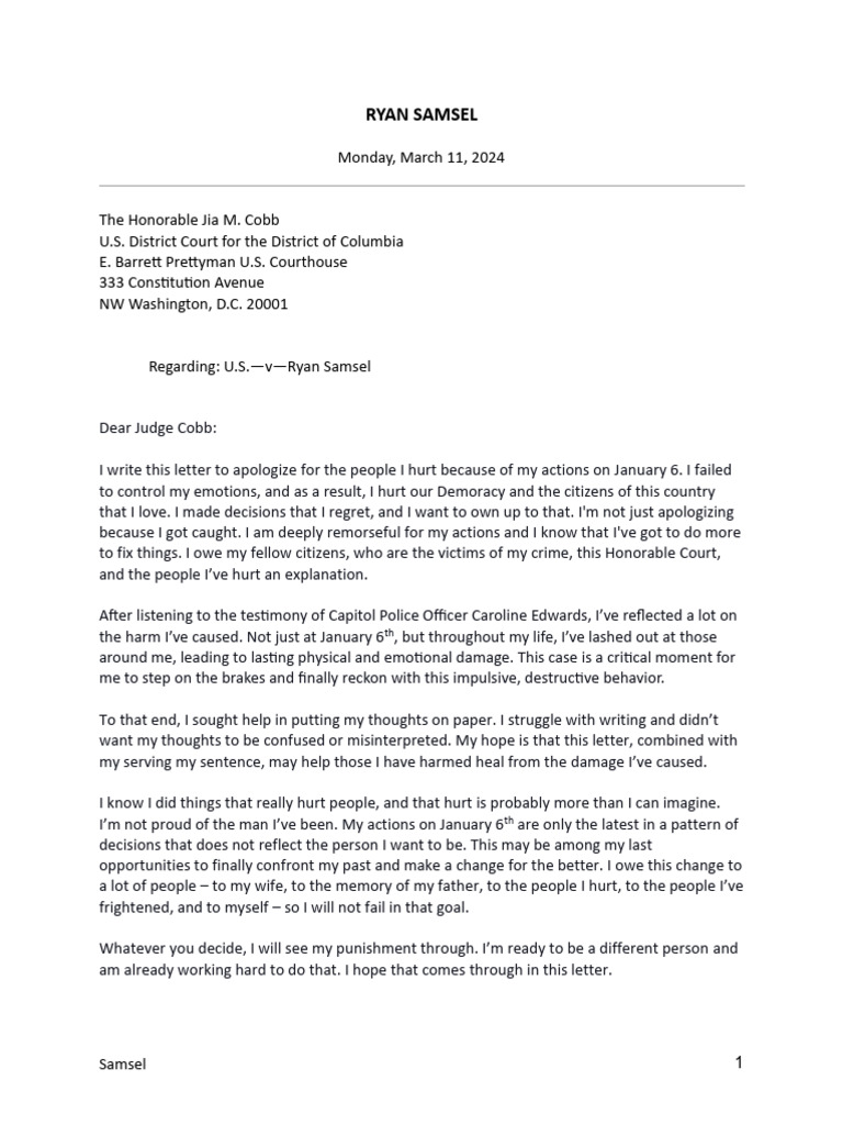 Ryan Samsel's Apology Letter | PDF | Substance Abuse | Mental Disorder