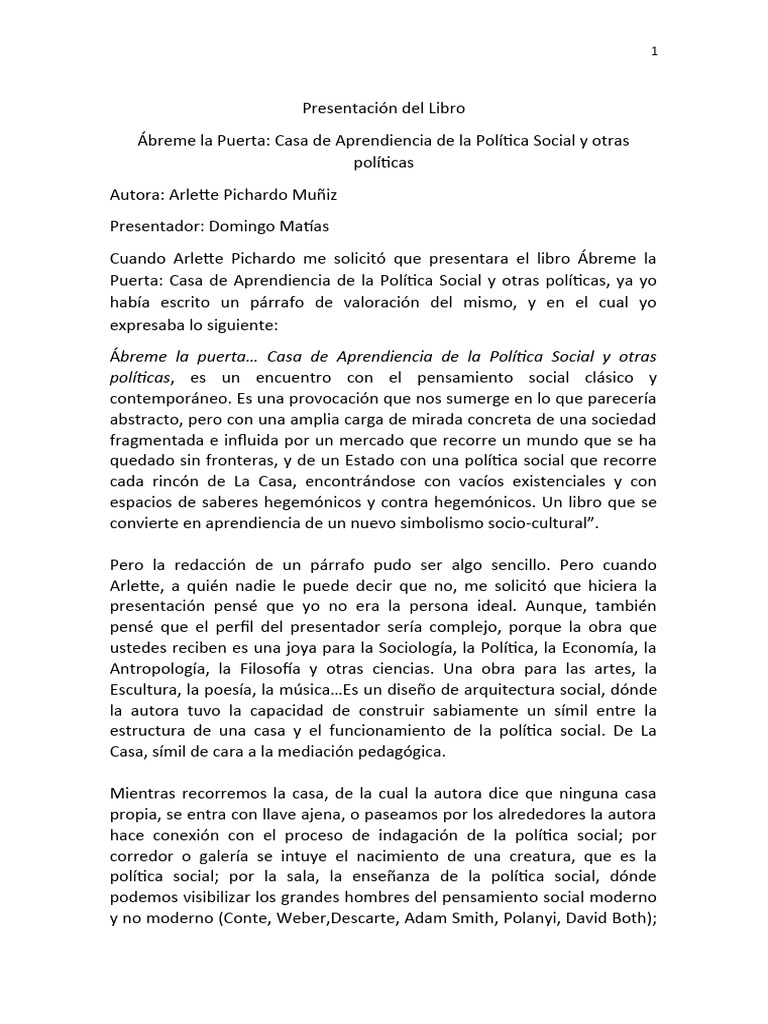 Domingo Matías Presentación de Ábreme La Puerta de Arlette Pichardo ...
