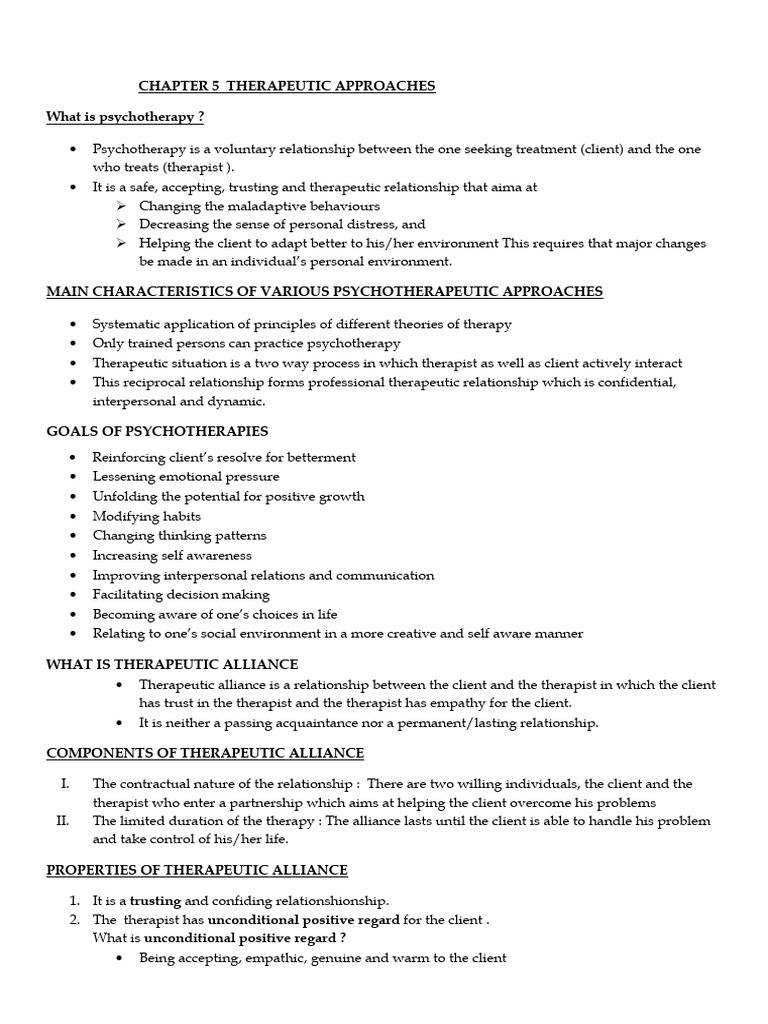 Notes Therapeutic Approaches | PDF | Psychotherapy | Cognitive Therapy