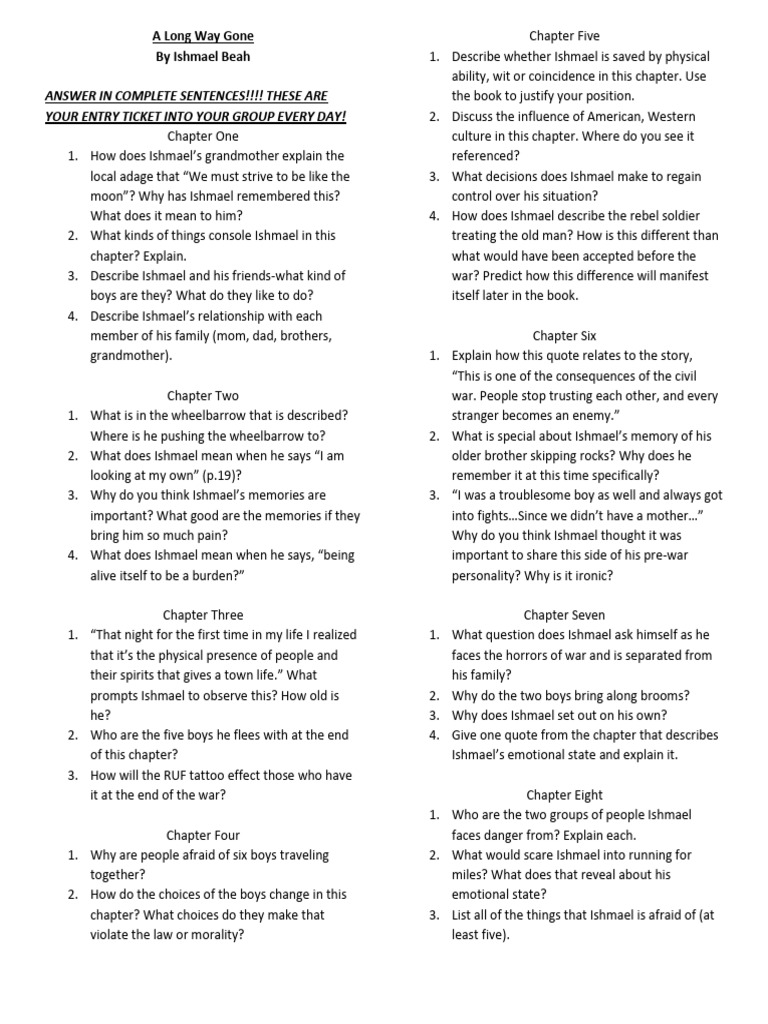 A Long Way Gone Chapter Questions | PDF