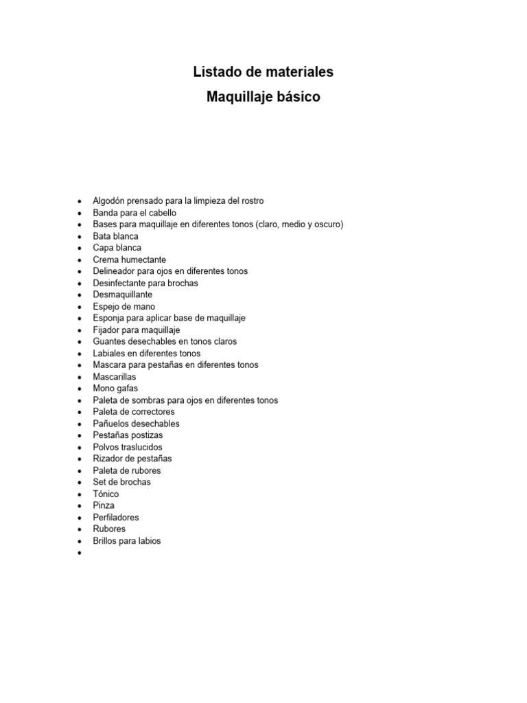 Listado de Materiales Maquillaje | PDF