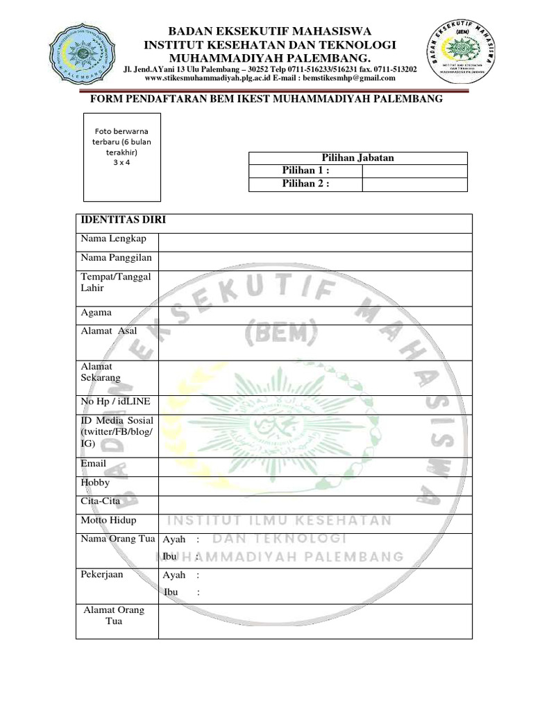 Form Pendaftaran BEM IKesT MP 2024 | PDF
