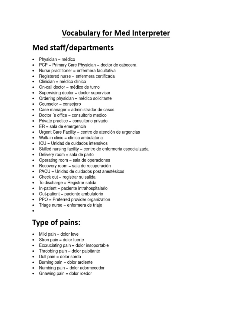 Vocabulary For Med Interpreter | PDF | Bloating | Clinical Medicine