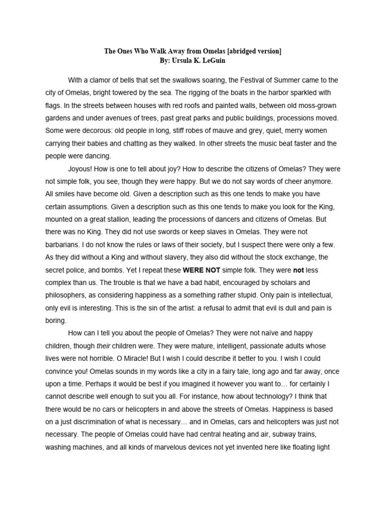 The Ones Who Walk Away From Omelas [Abridged] | PDF