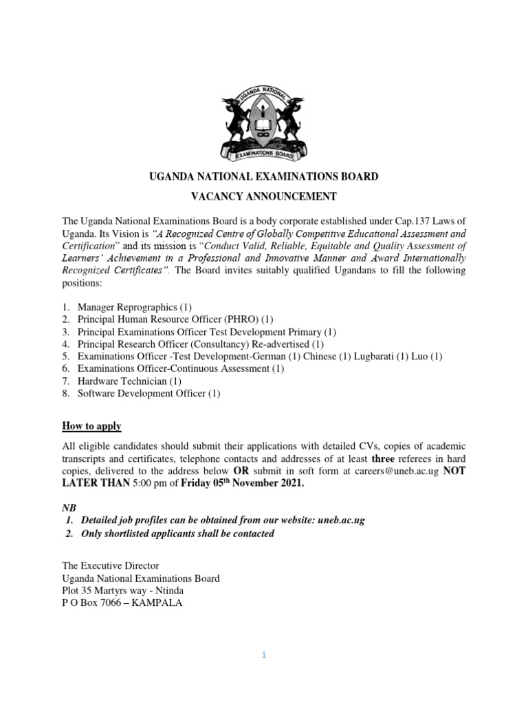 Uneb External Advert Oct 2021 | PDF | Human Resource Management ...