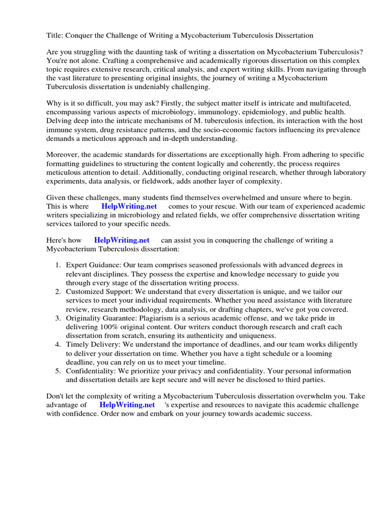 Mycobacterium Tuberculosis Dissertation | PDF | Tuberculosis ...