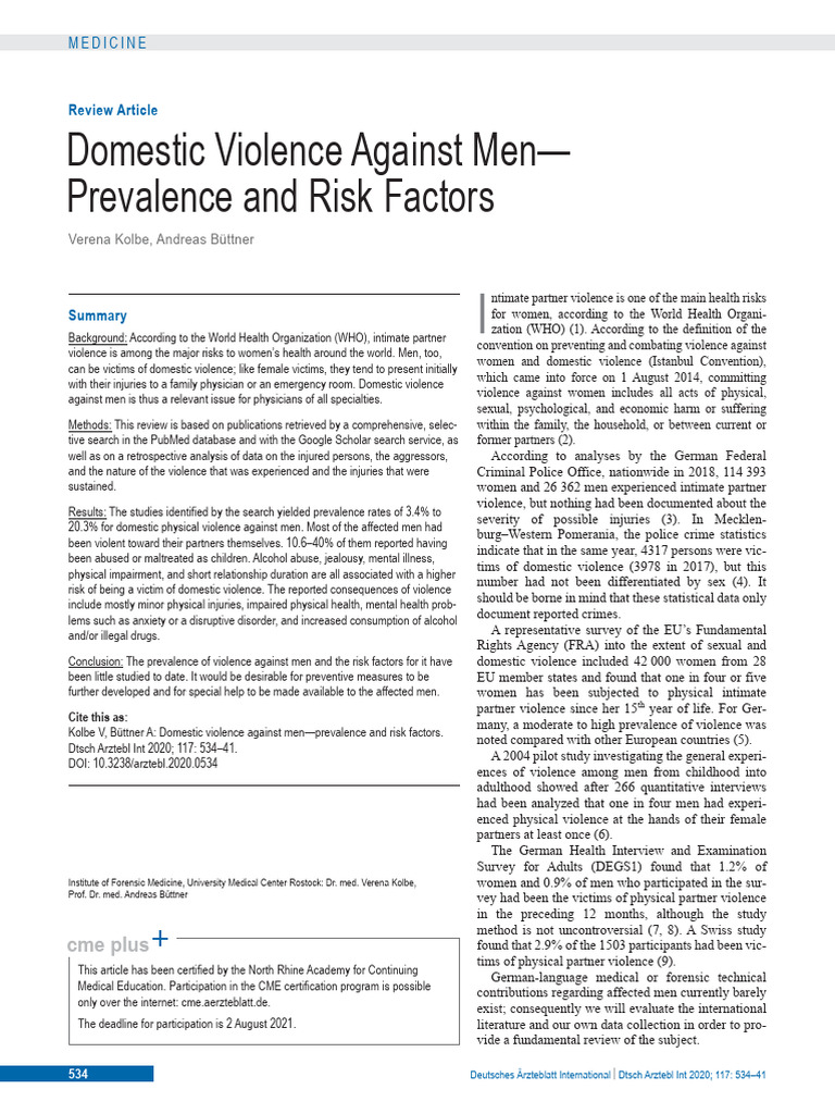 Domestic Violence Against Men-Prevalence and Risk Factors. | PDF ...