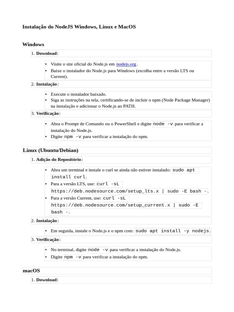 Instalar Nodejs Windows Linux Mac | PDF | Linux | Tecnologia de sistema ...