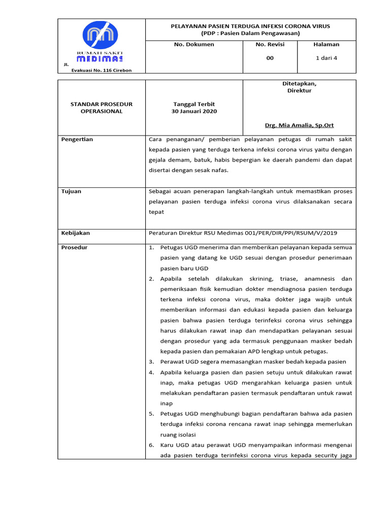 SOP Pelayanan Pasien Corona Virus Fix | PDF