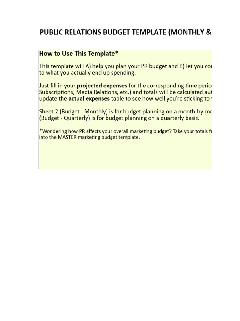 PR Budget Template for Monthly & Quarterly | PDF | Business | Publicly ...