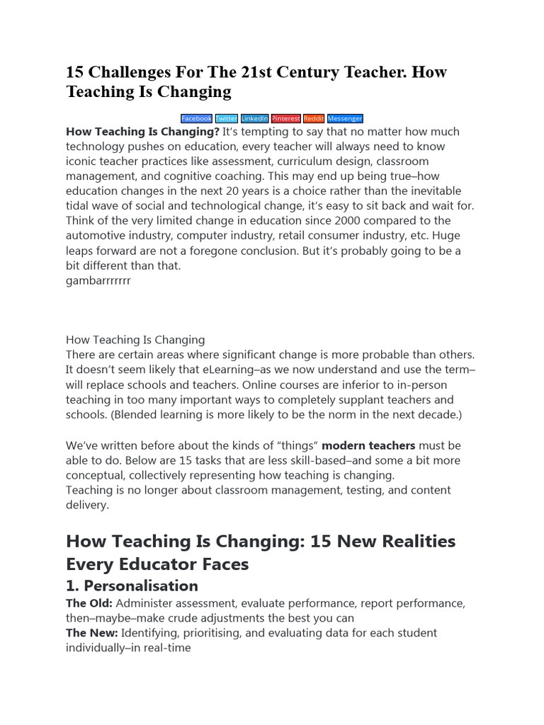 15 Challenges For The 21st Century Teacher | PDF | Teachers ...
