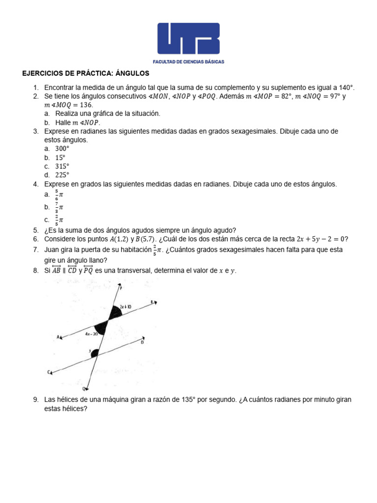Ejercicios de Práctica. Ángulos | PDF