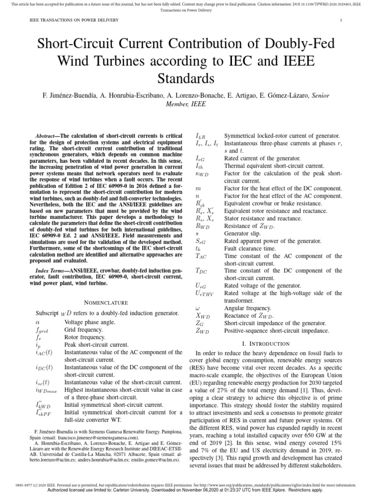 Wind Turbine Short-Circuit Analysis | PDF | Electric Generator | Electrical Resistance And ...