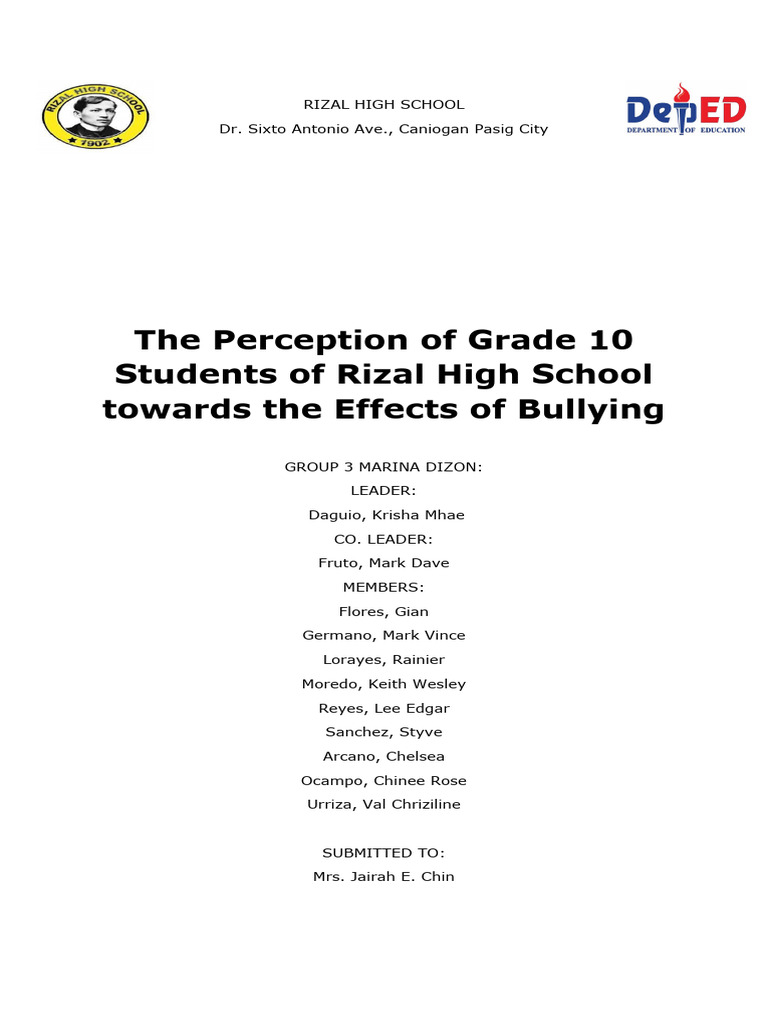 The Perception of Grade 10 Students of Rizal High School Towards The ...